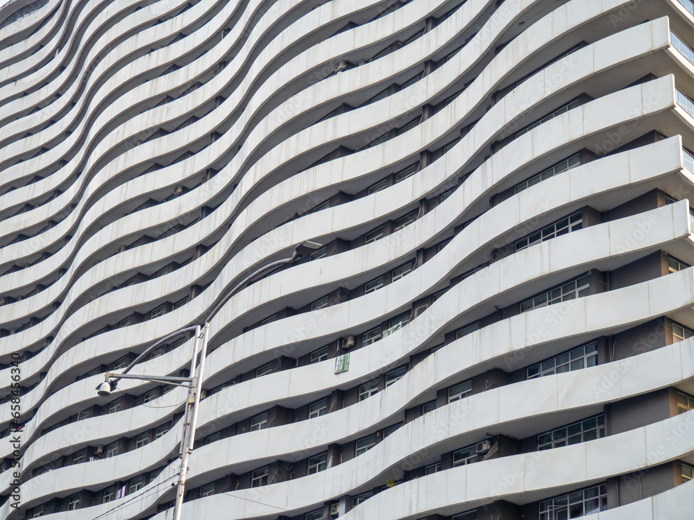 Unusual facade of a high-rise building. Architecture of Batumi. The ...