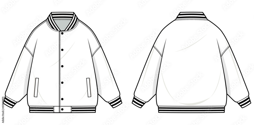 Varsity jacket fashion technical drawing template. bomber jacket ...