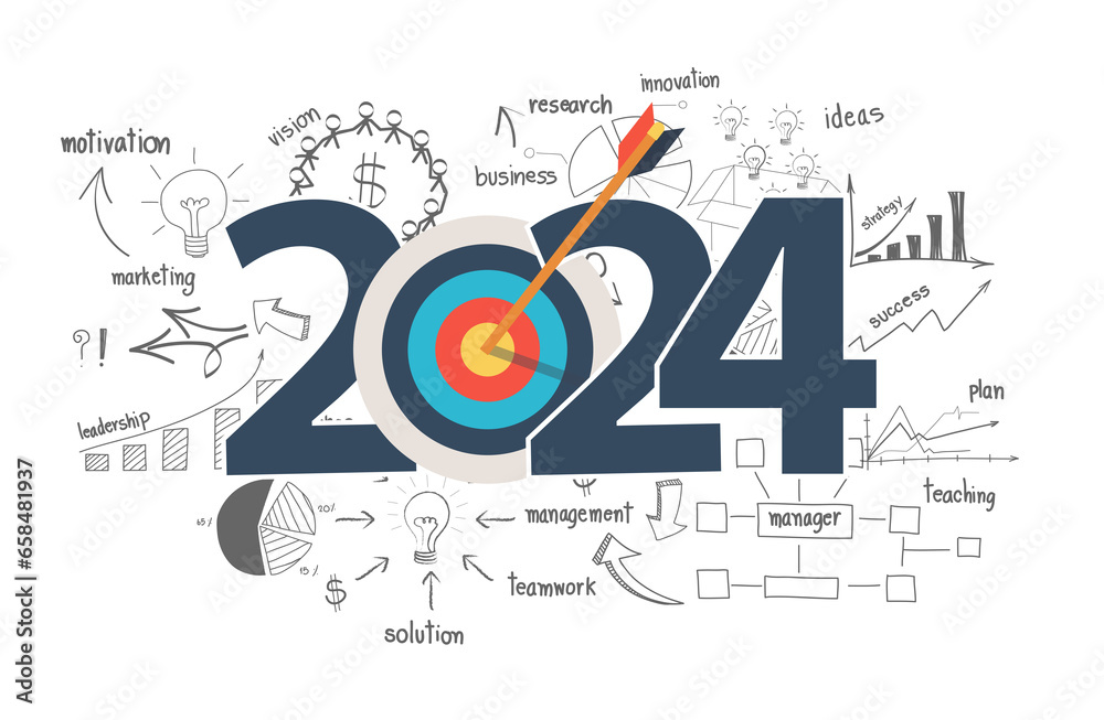 2024 new year target audience concept, Creative thinking drawing charts ...