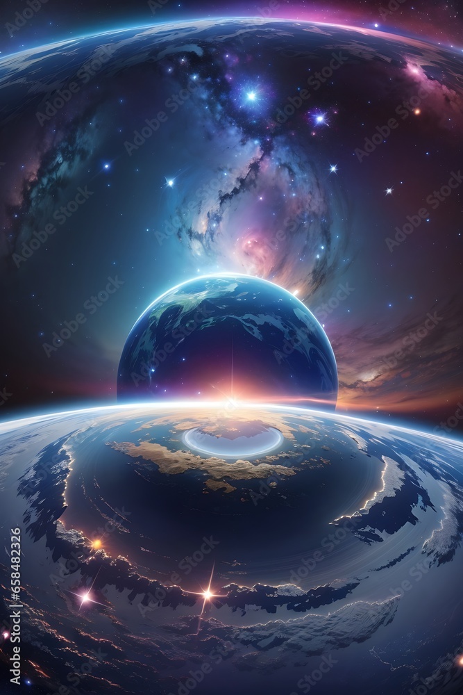 360 degree equirectangular projection space background with nebula and ...