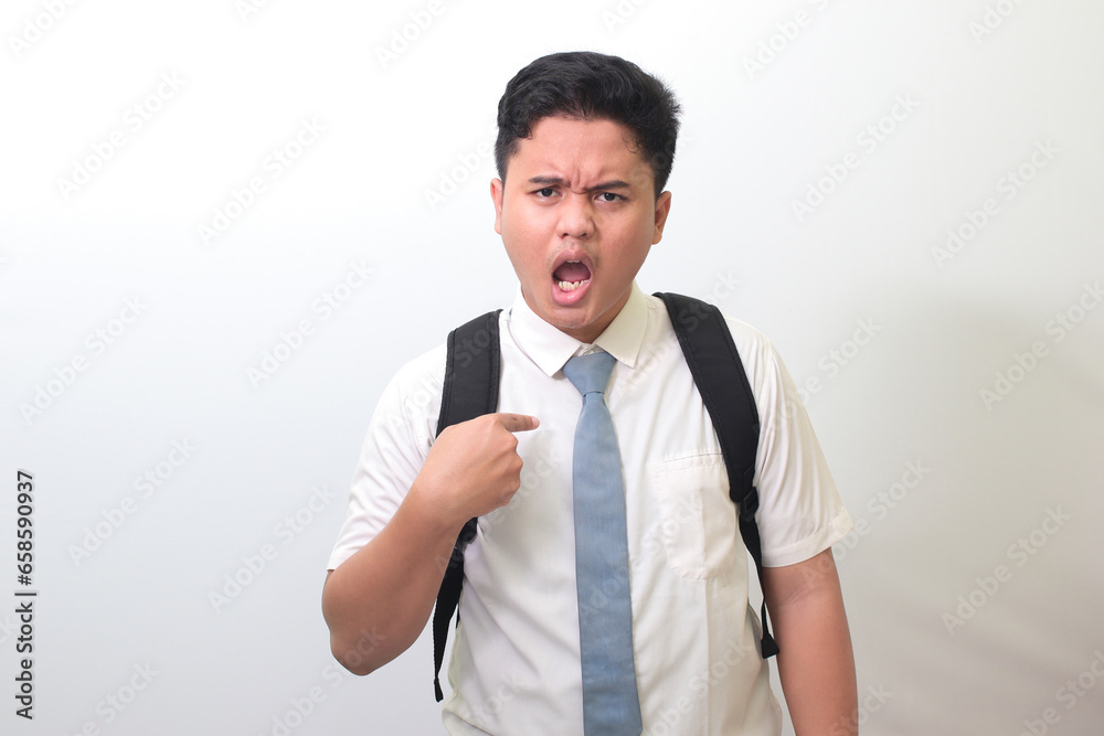 Indonesian senior high school student wearing white shirt uniform with ...