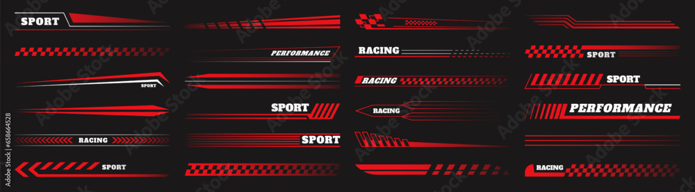 Race stripes. Sport car design. Line flag stickers. Speed wrap checker ...