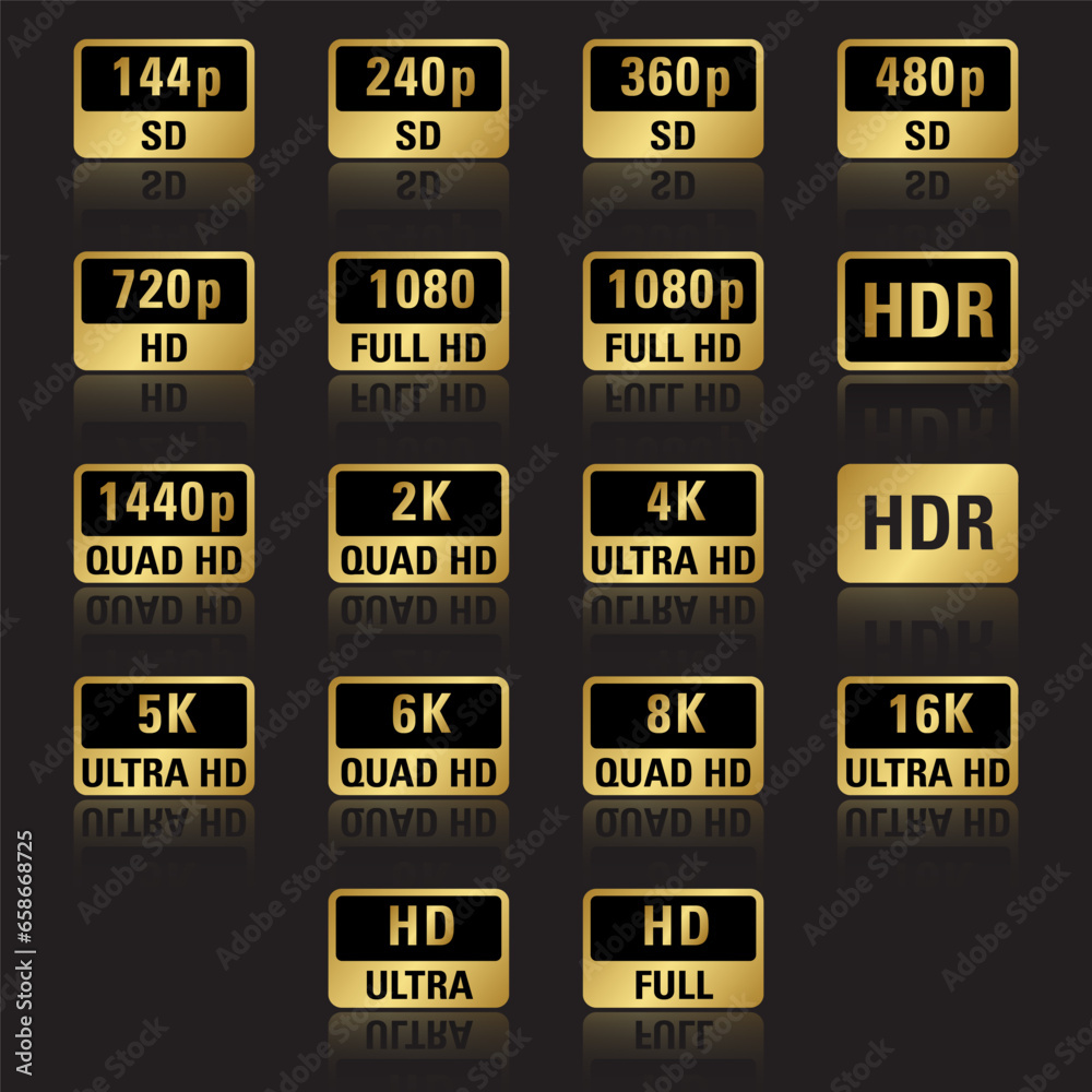 Vector illustration 4K, UHD, Quad HD, Full HD, HD, HDR and SD ...
