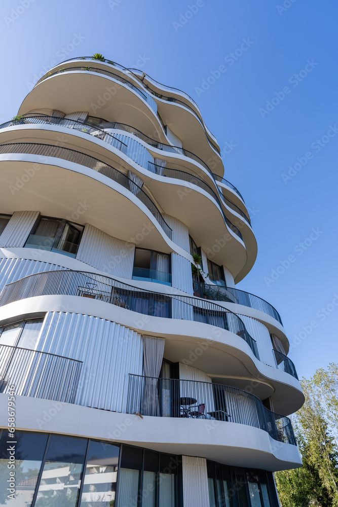 Montpellier, France - 09 23 2023 : Low angle view of new apartment ...