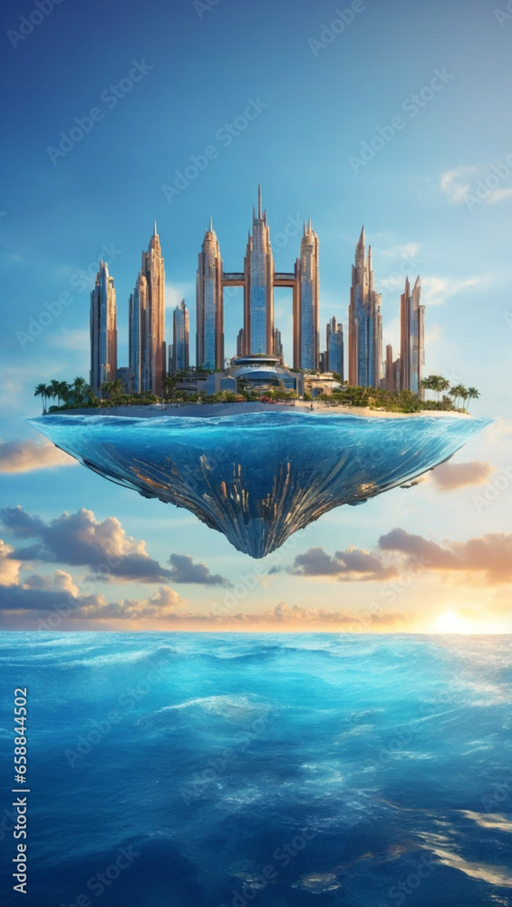 Atlantis lost continent underwater temples. Fantasy deep island ...
