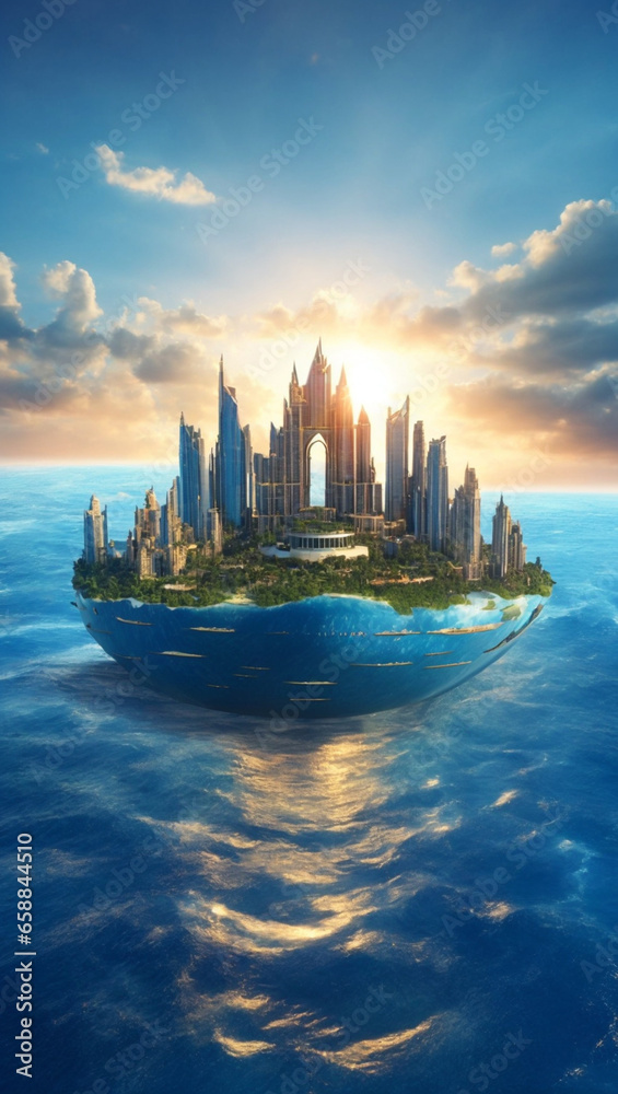 Atlantis lost continent underwater temples. Fantasy deep island ...