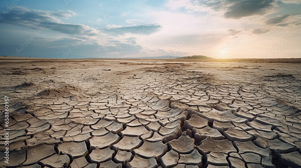 A landscape of dried lake. Drying lake because of extreme heat weather ...