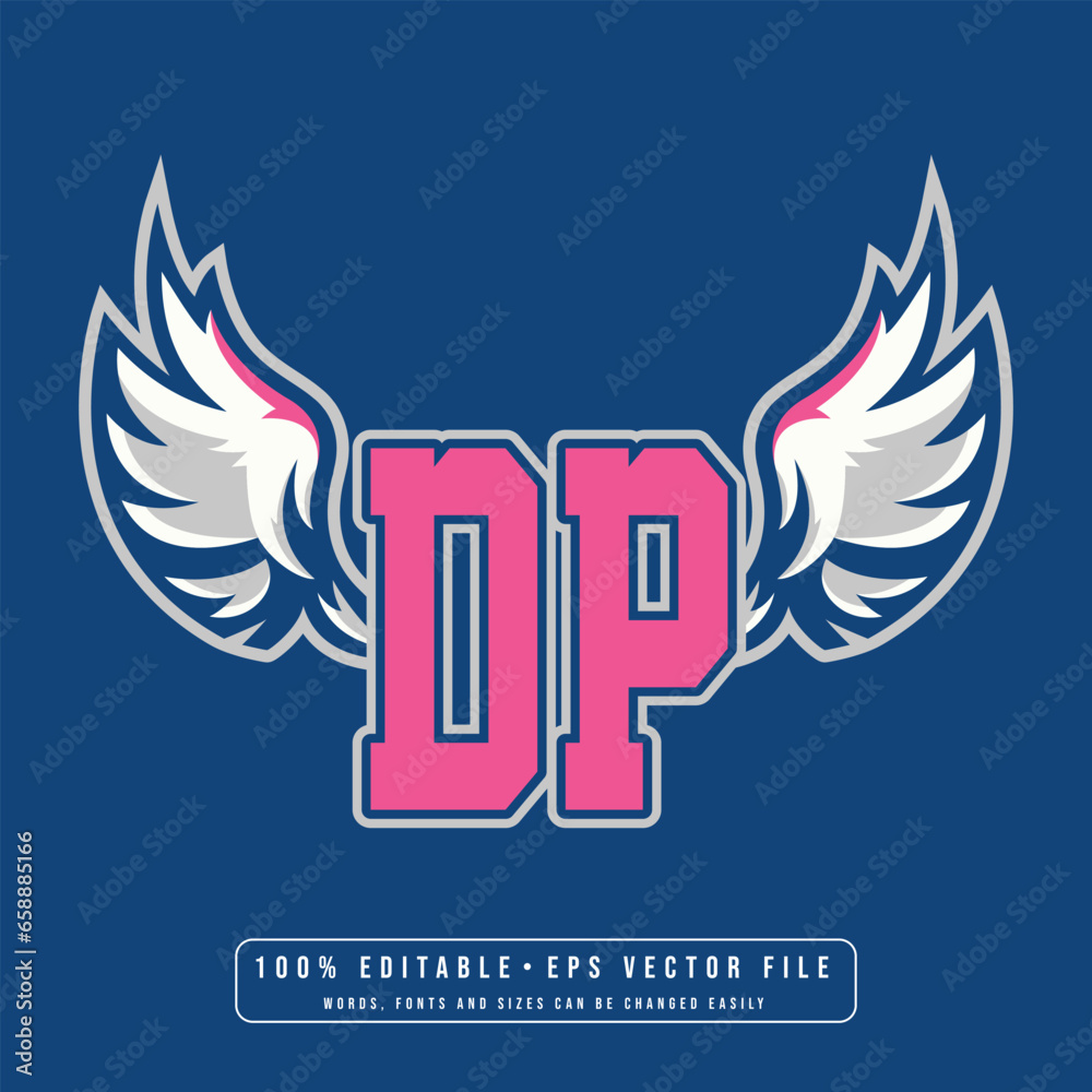 DP wings logo vector with editable text effect. Editable letter DP ...