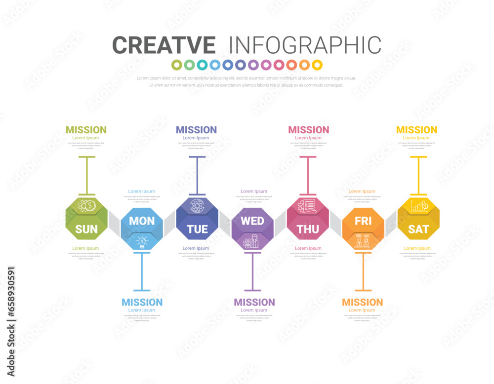 Week Timeline, Timeline diagram calendar 7 day, 7 options, infographic ...