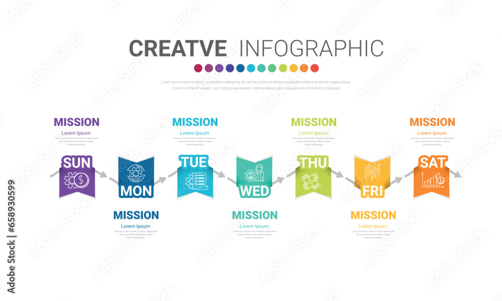 Week timeline, Diagram calendar 7 day, 7 options, infographic design ...