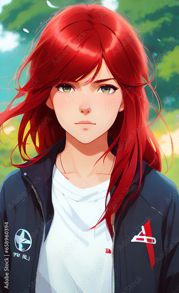 Pretty anime girl with red hair pulled back. cute blushing anime girl ...