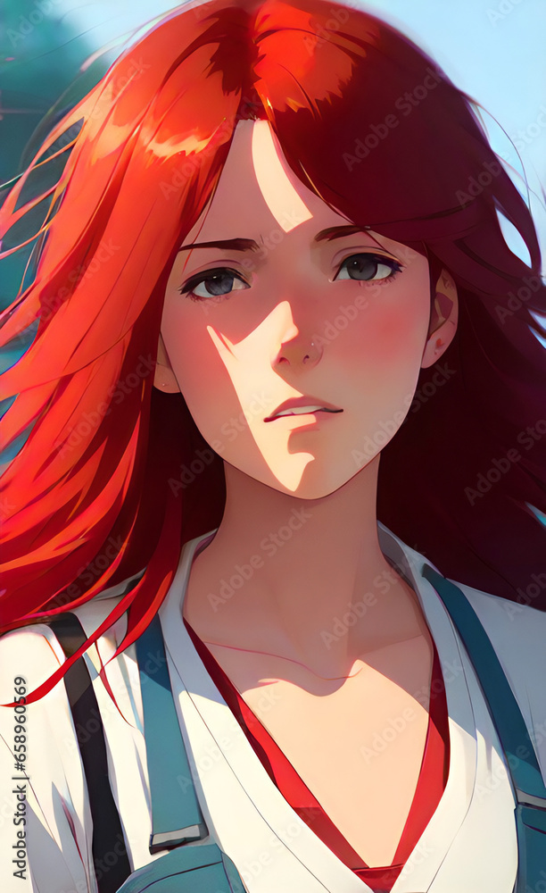 Pretty anime girl with red hair pulled back. cute blushing anime girl ...