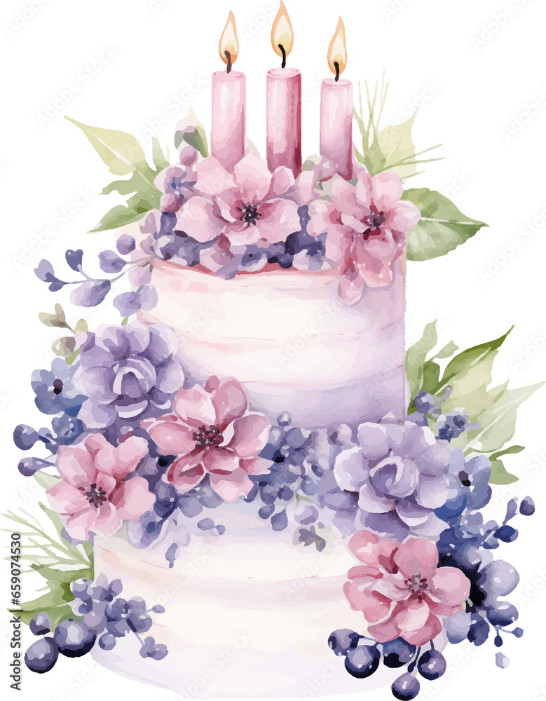 Watercolor birthday cake dessert clip art, Watercolor cakes clip art ...