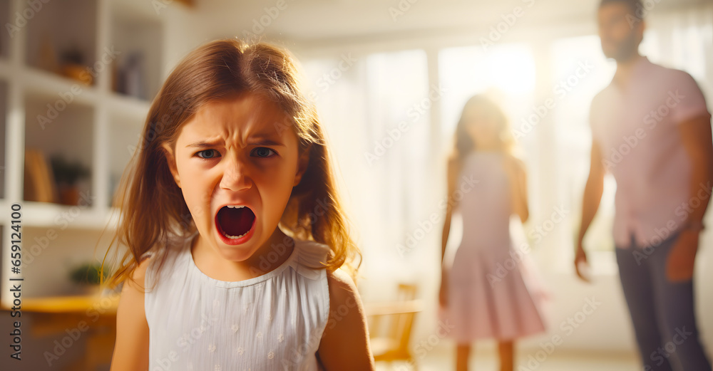 Parental Quarrel. Arab Man And Woman Arguing In Front Of Their Child ...