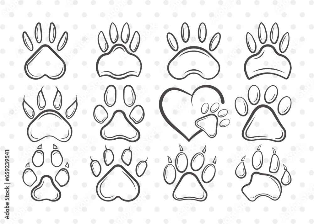 Vector de Stock Dog Paw Outline SVG Cut File | Pawprint Svg | Pet Paw ...
