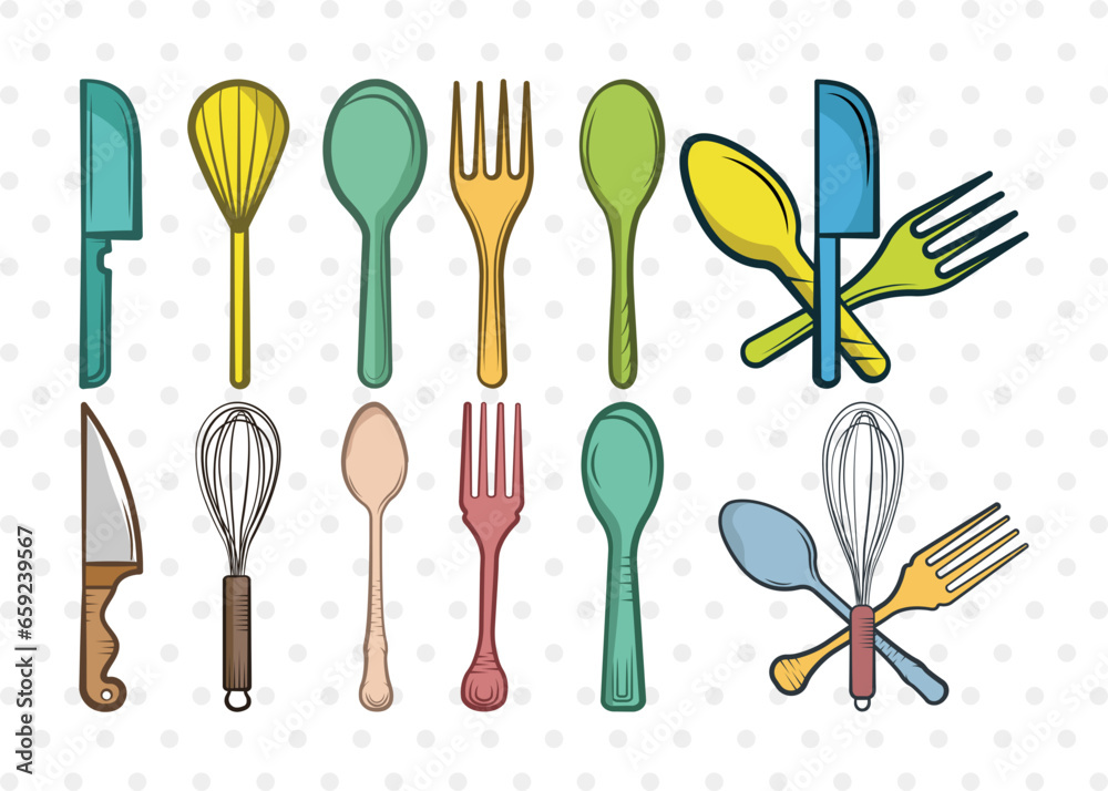 Stock-Vektorgrafik „Spoon Clipart SVG Cut File | Fork Svg | Knife Svg ...
