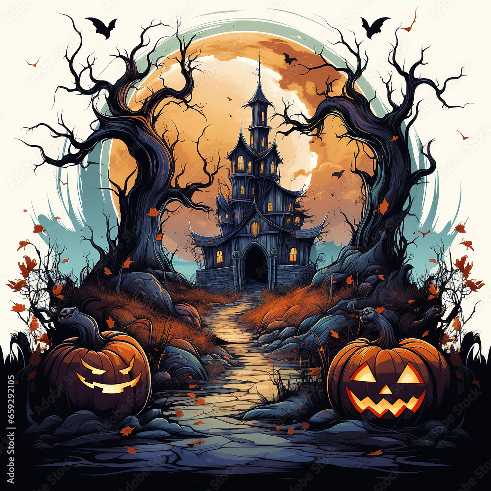 Cartoon Halloween Spooky Digital Paper Clip Art Sublimation Background ...