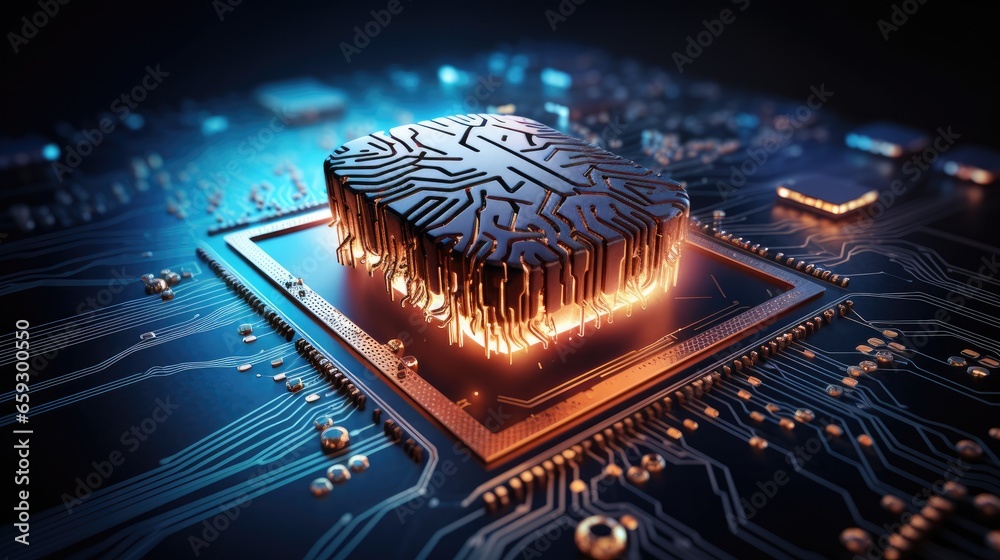 AI data mining machine learning and modern computer technologies with a brain symbolized by a ...