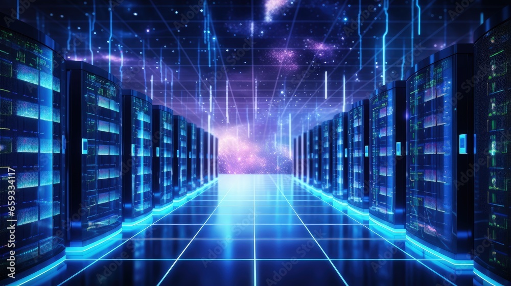 Ilustración de Stock Big data analysis, cloud computing in data center. Technology storage ...