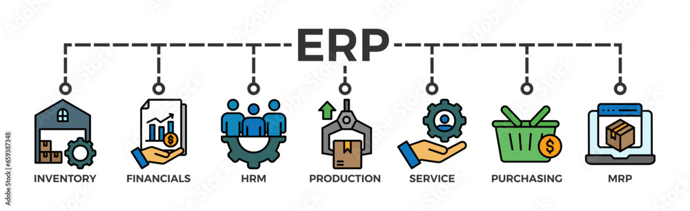 ERP banner web icon vector illustration concept for enterprise resource ...
