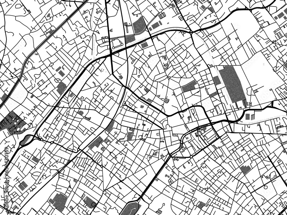 Greyscale vector city map of Roubaix in France with with water, fields ...