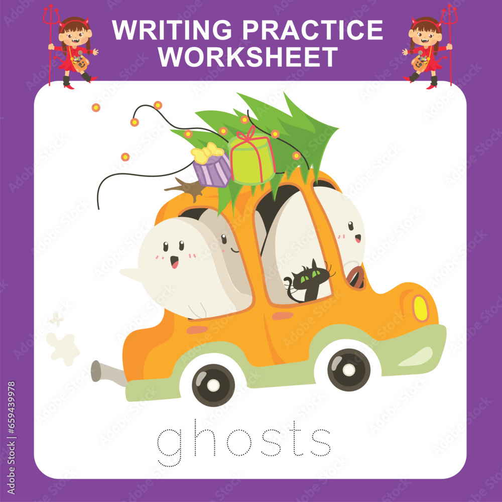 Writing practice worksheet for kids with Halloween festival theme ...