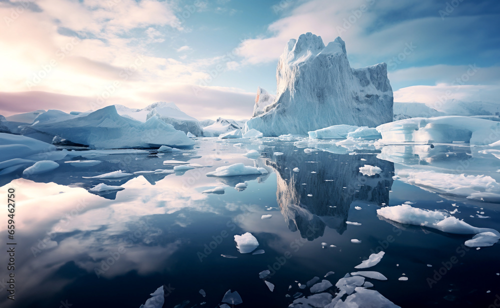 Icebergs in polar regions floating stunning arctic sea ice landscape ...