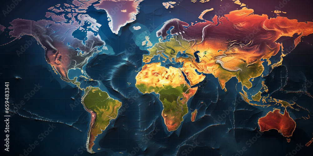 Thematic climate zones map of the Earth, vivid color - coding for ...