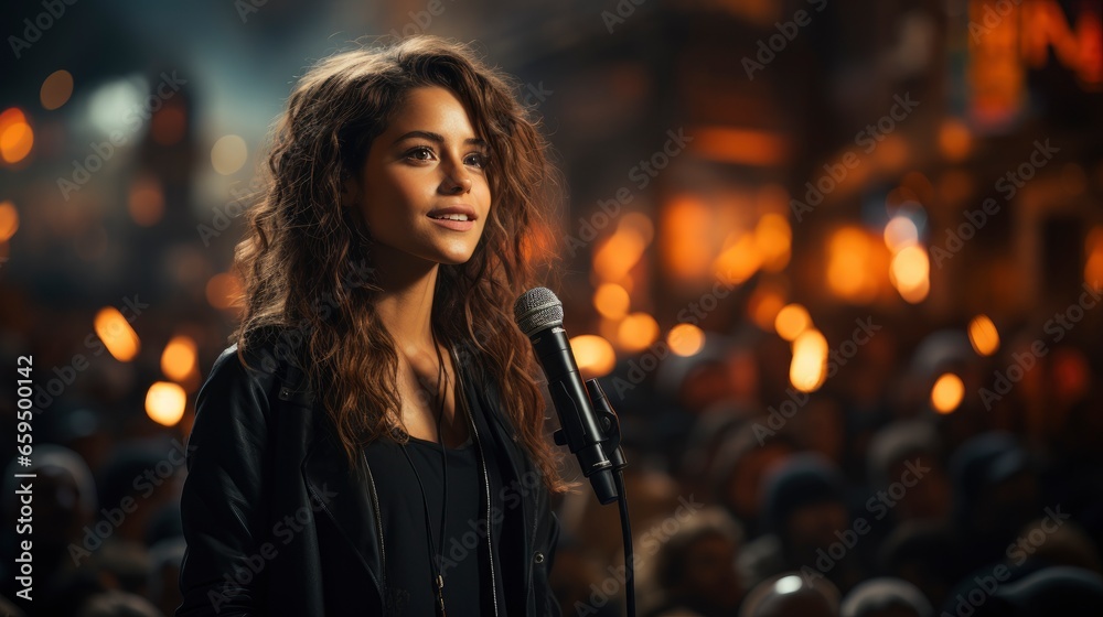 A human rights advocate addressing a diverse audience , Background ...