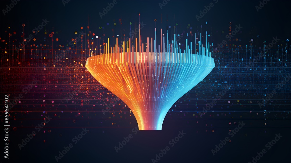 Big data technology and information funnel concept. Large digital ...