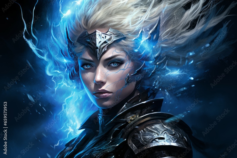 Warrior woman of lightning. Female epic hero. Generate Ai Stock ...