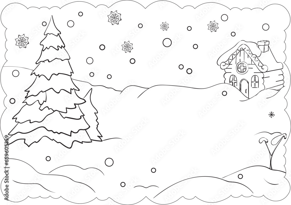 Printable Winter Scene Coloring Page. Printable worksheet for kids ...