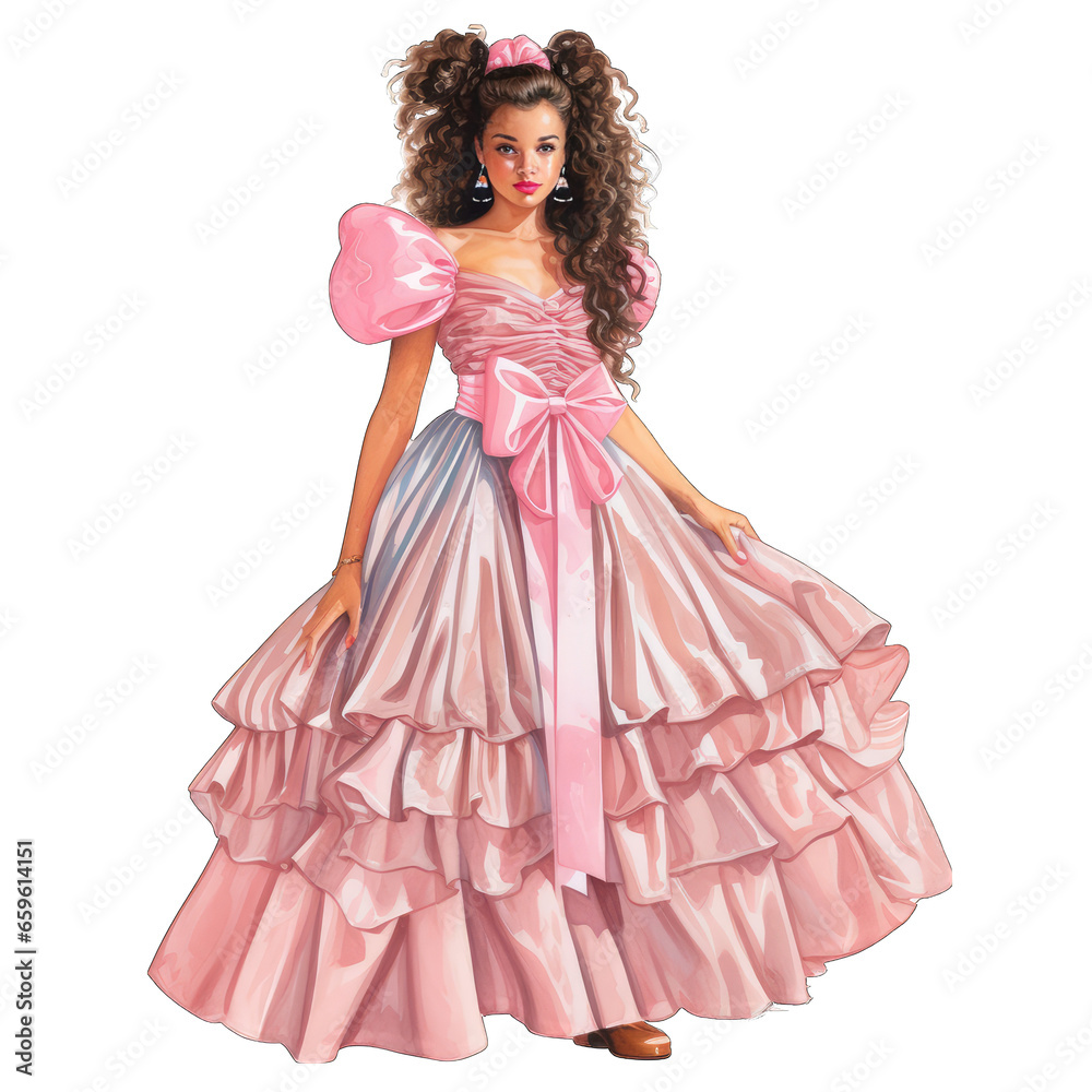 1980s retro teen prom queen, in vintage 80s style taffeta pink prom ...
