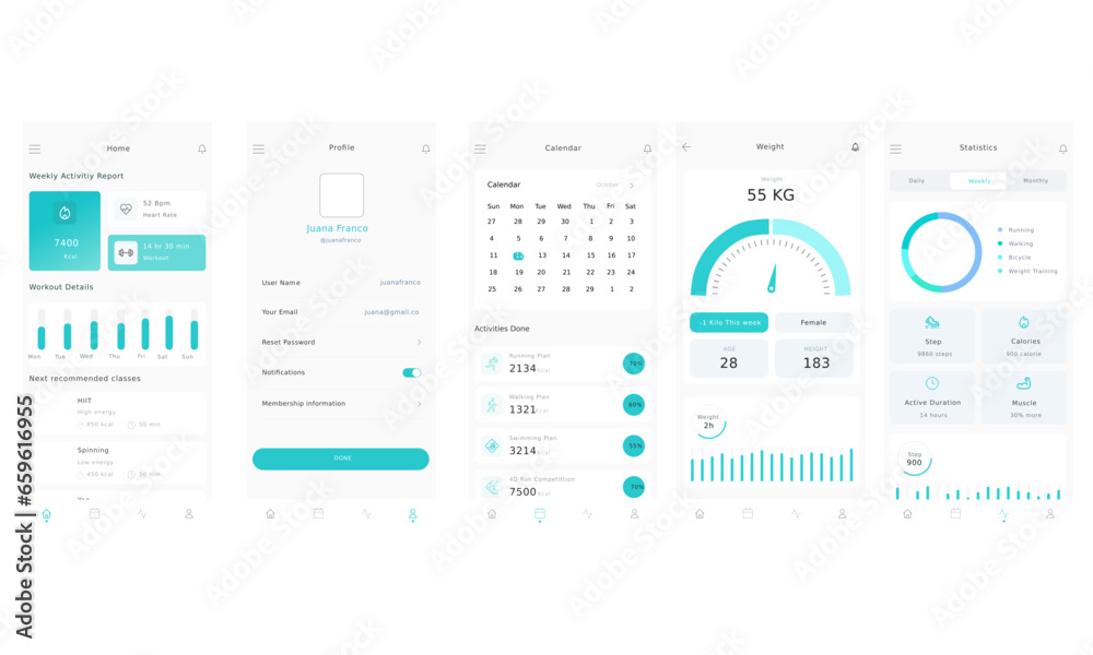 Workout Fitness, Health and Sport Activity Tracker with Charts Blue App ...