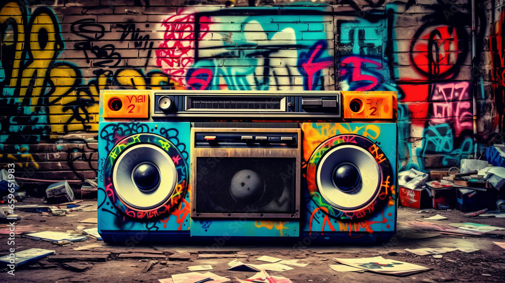 Retro old design ghetto blaster boombox radio cassette tape recorder ...