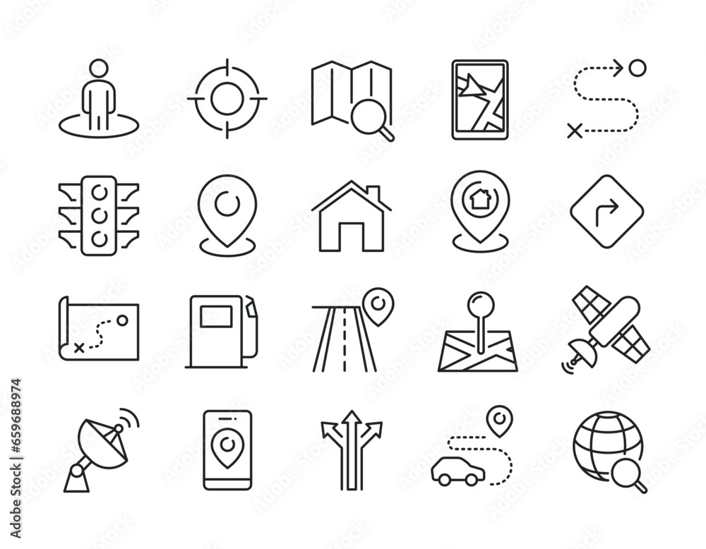 Navigation, location, map, GPS line icons. Editable stroke. For website ...