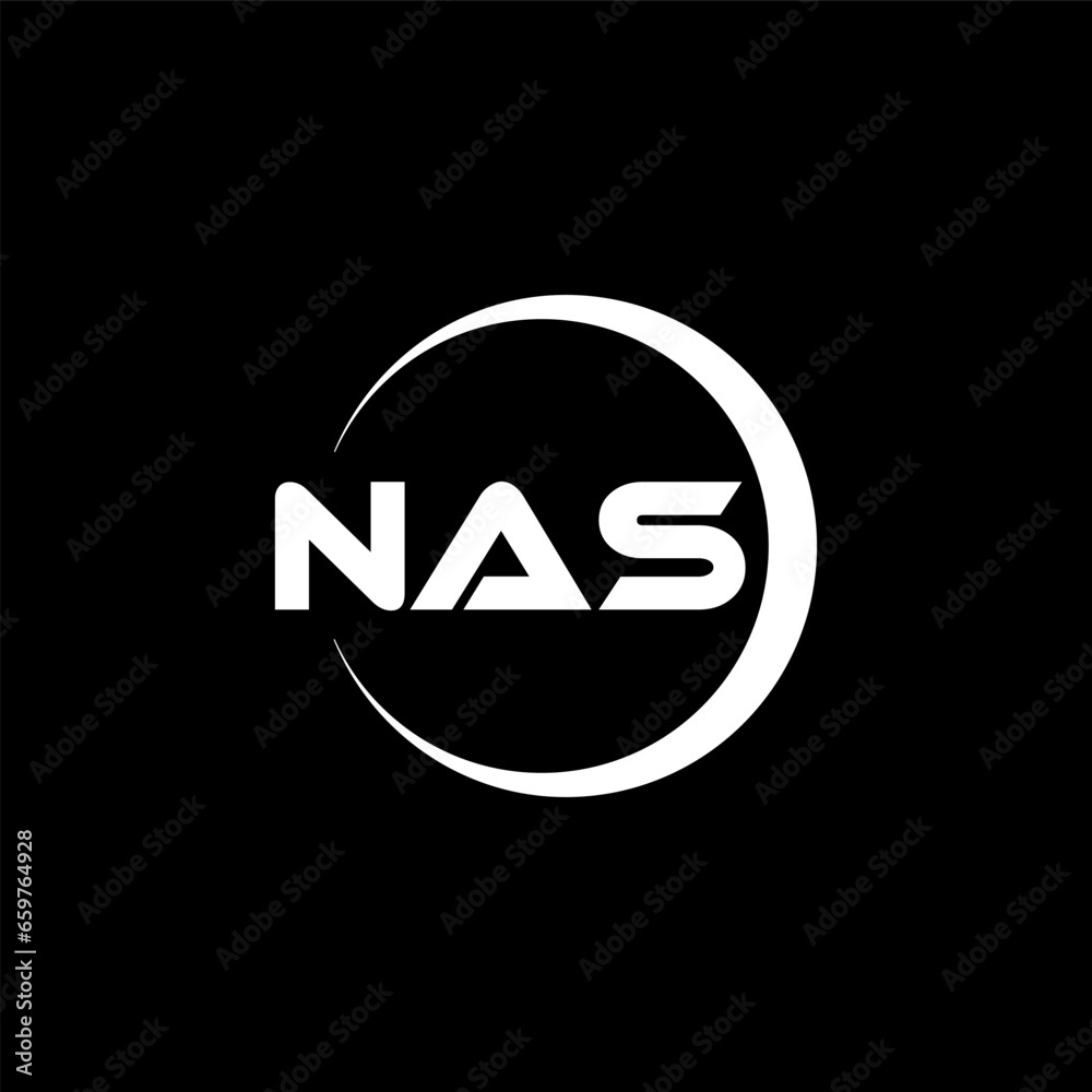 NAS letter logo design with black background in illustrator, cube logo ...
