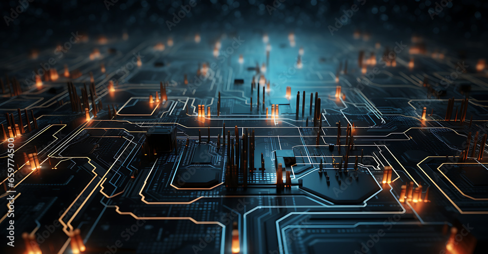 An abstract background featuring digital circuitry patterns and ...