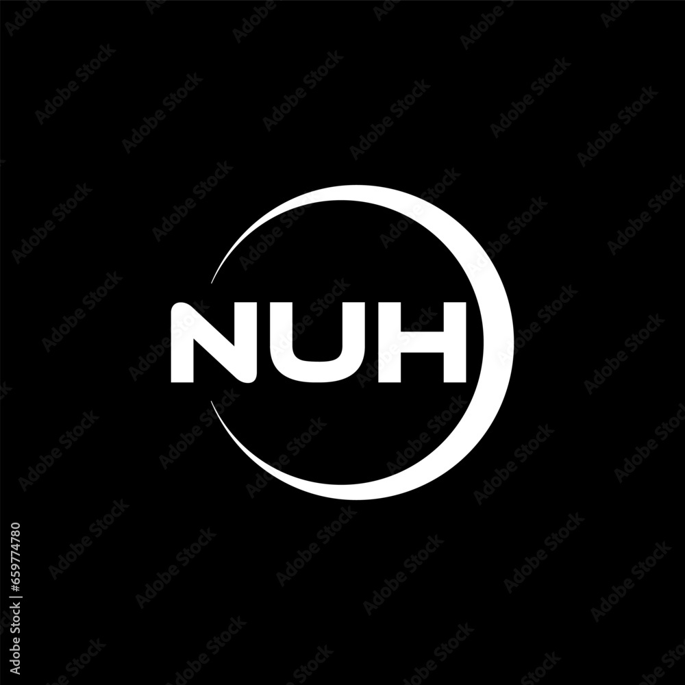 NUH letter logo design with black background in illustrator, cube logo ...