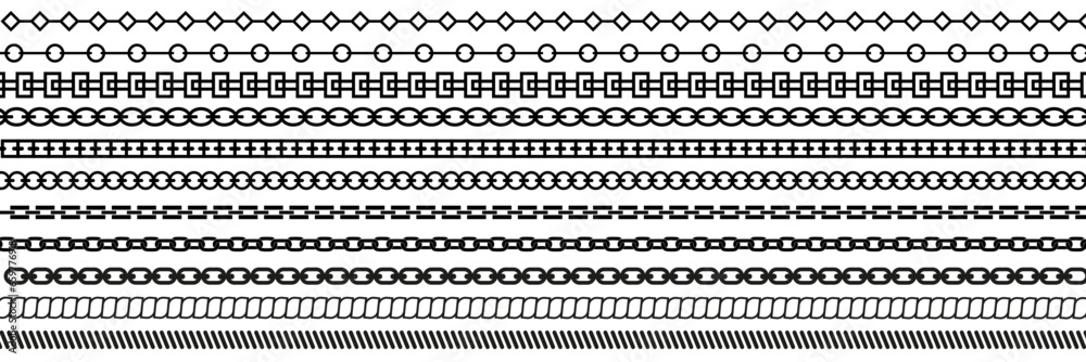 set of Chain pattern brush. chain ropes vector illustration Stock ...
