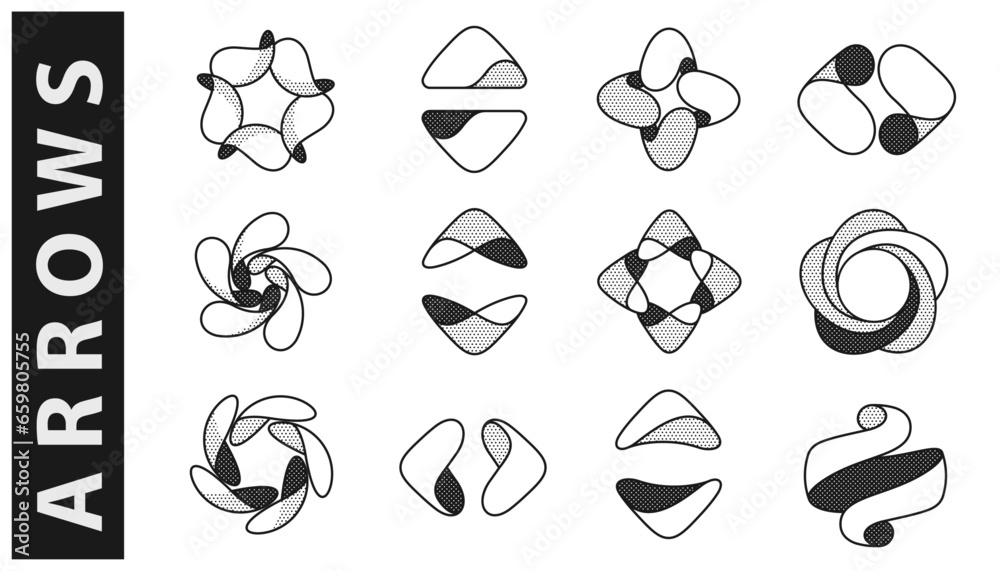 Arrows logos set. Yin and yang overlapping emblems. Optical ...