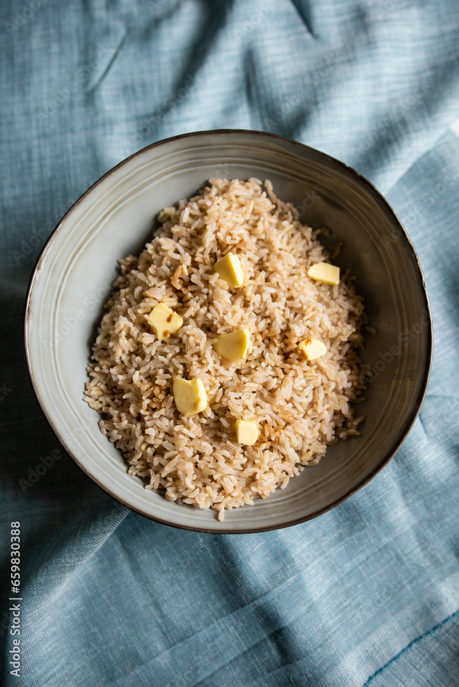 Butter rice, simple comfort japanese dish consisting in a portion of ...