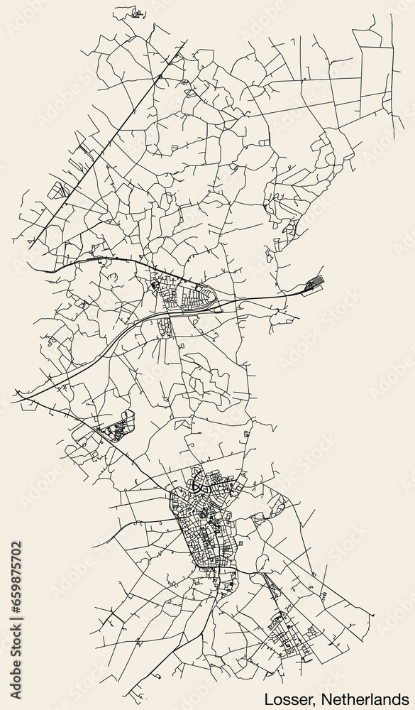 Detailed hand-drawn navigational urban street roads map of the Dutch ...