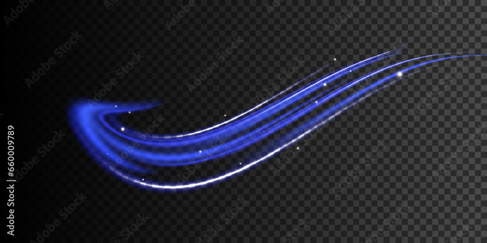 Curved light trail stretched upward.Lines in the shape of a comet ...