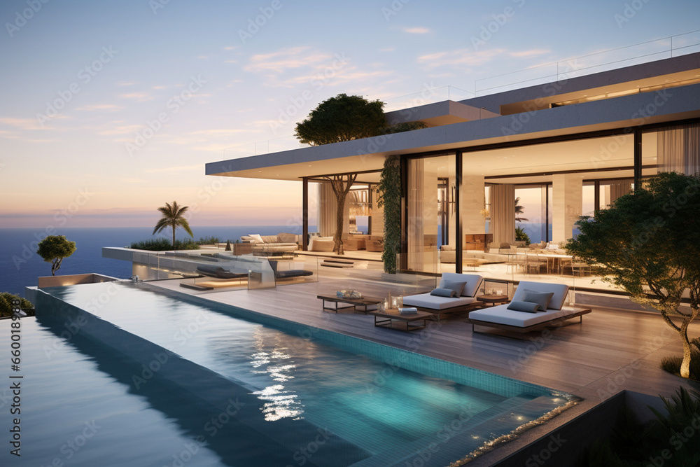Contemporary Masterpiece: Captivating View of a Modern Villa, Expanding ...