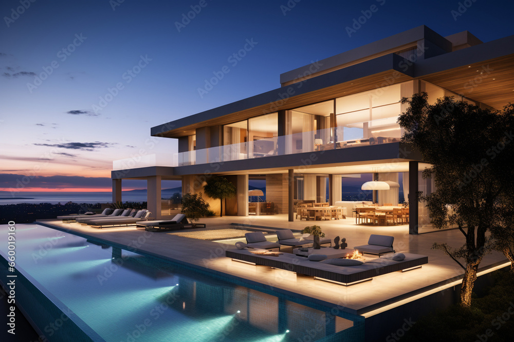 Contemporary Masterpiece: Captivating View of a Modern Villa, Expanding ...