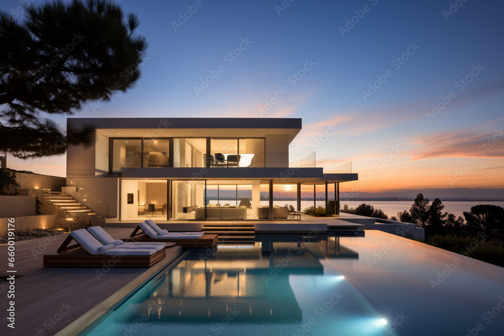 Contemporary Masterpiece: Captivating View of a Modern Villa, Expanding ...
