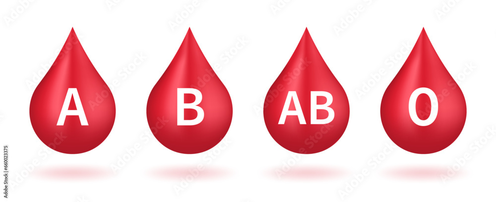 Blood group vector icons isolated on white. Drops of blood with blood ...