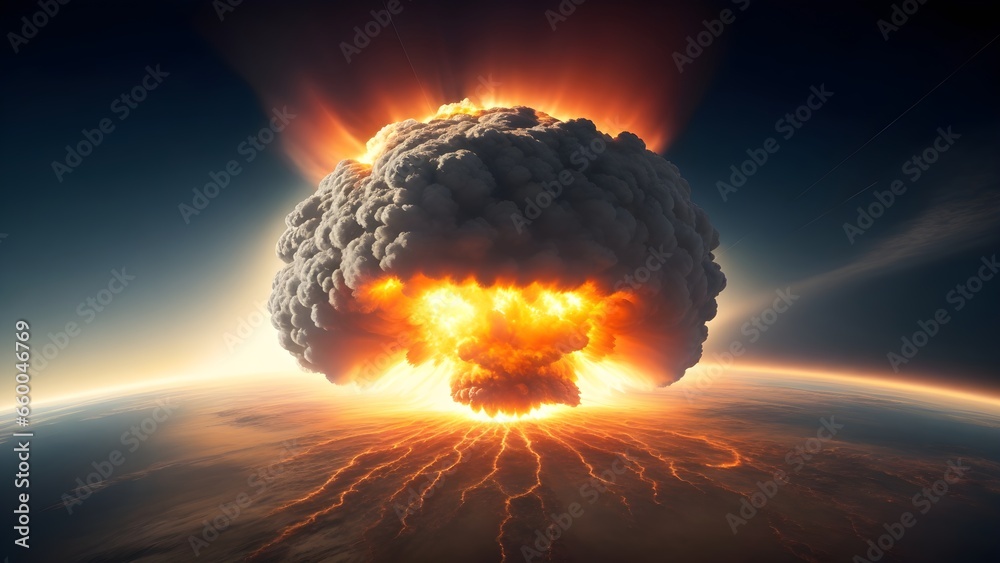 Mushroom Cloud and Fire After Nuclear Explosion on the Planet Earth ...