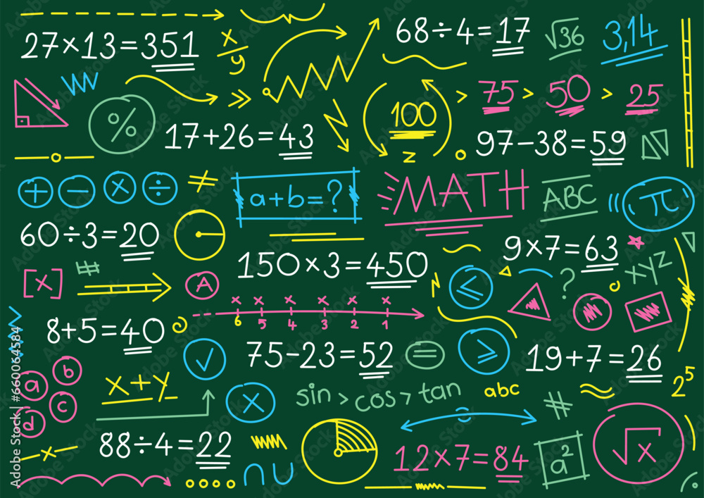 hand drawn colorful math symbols. mathematical numbers, symbols and ...